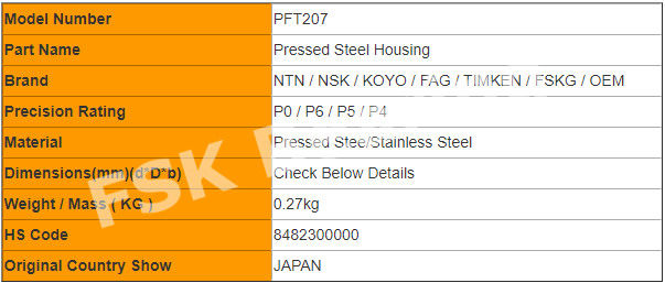 PFT206 Pressed Pillow Block Bearings Housing Stainless Steel