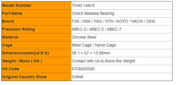 OEM Service Clutch Release Bearing TK40-14AU3 / BC12S4B MITSUBISHI