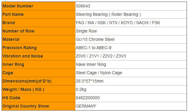 Mercedez Benz Steering Column Bearings FAG 509043/509043A/509043B