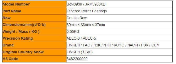 Certificated JRM3939 / JRM3968XD Front Wheel Bearing Double Row Chrome ...