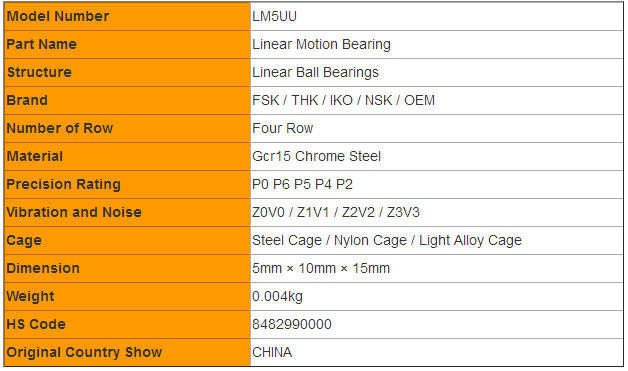 Lm5uu Linear Motion Bearings Linear Ball Bearings 5mm × 10mm × 15mm