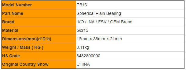 IKO PB16 Radial Spherical Plain Bearing with Bronze Bush Fuel Type