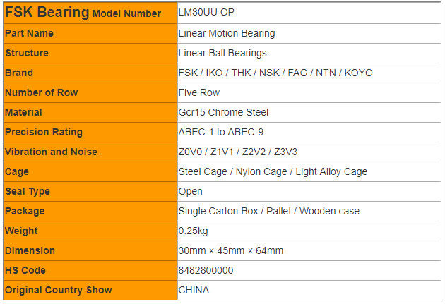 LM30UU Op Linear Motion Bearings Round Shaft 30mm × 45mm × 64mm