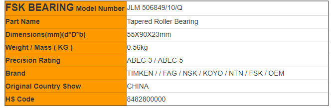 ABEC -5 , LM 506849 / JLM 506810 Tapered Roller Bearing , SET118 ...