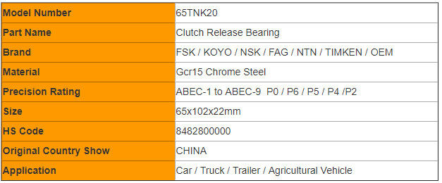 65TNK20 Main Clutch Release Bearing for Construction Machinery Truck