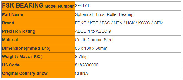 Single Row 29417E 29418E 29420E 29422E Spherical Roller Thrust Bearings ...