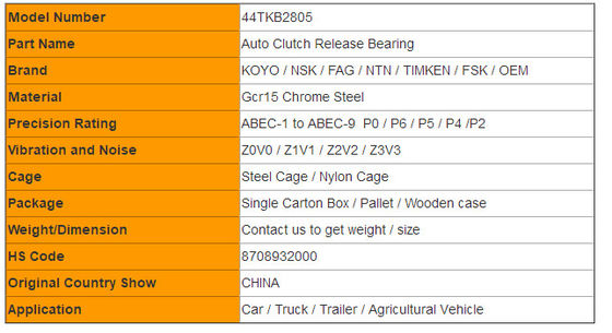 OE: 44TKB2805 IEAHEN 84019091Clutch Release Bearing For Charade