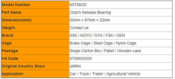 Japan KOYO 60TMK20 Clutch Release Bearing 60mm × 97mm × 22mm