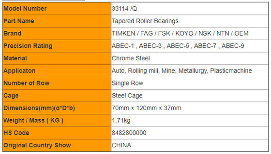 Low Noise 33114 /Q Open Tapered Roller Bearings Adjustable Clearance ...