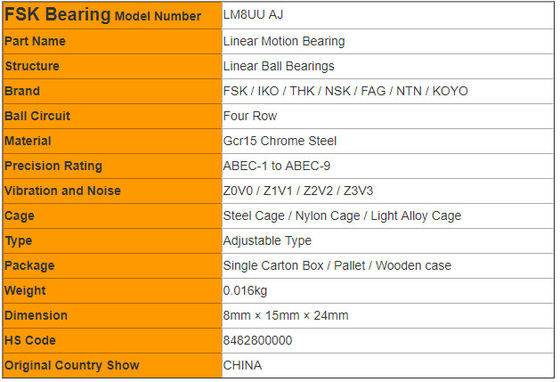 8mm Shafts LM8UU AJ Linear Motion Bearings Standard Size 8mm × 15mm × 24mm