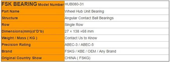 High Speed HUB184 / HUB080-31 Real Wheel Hub Unit Bearing For Driven Wheel