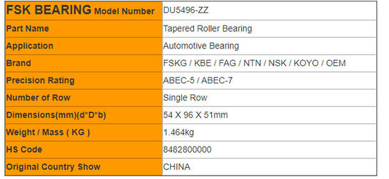 Radial DU5496- ZZ Tapered Roller Bearings DU Series Automobile Front ...