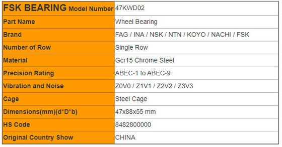 Double Row 47KWD02 Automobile Front Wheel Hub Bearing 47mm x 88mm x 55mm