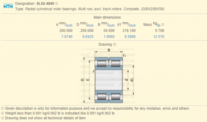 SL02 4840 A C3 , NNCL4840V Cylindrical Roller Bearing SL Series Bearing ...