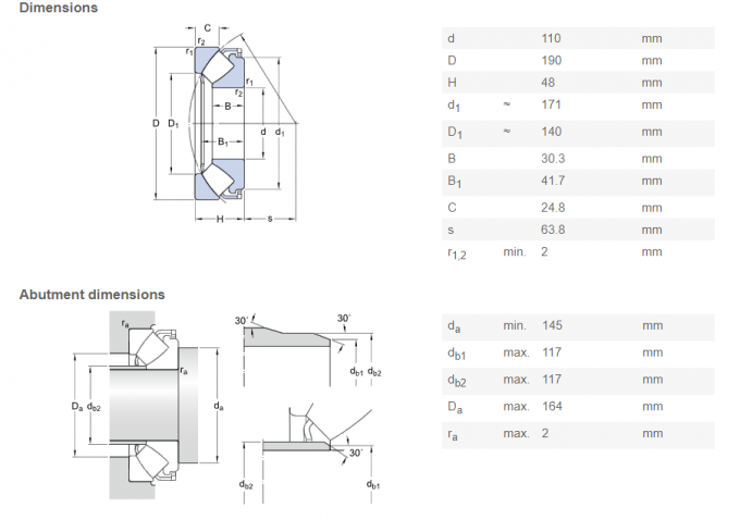 29322E , 29322M , 9039322M Thrust Spherical Roller Bearing Steel Cage ...