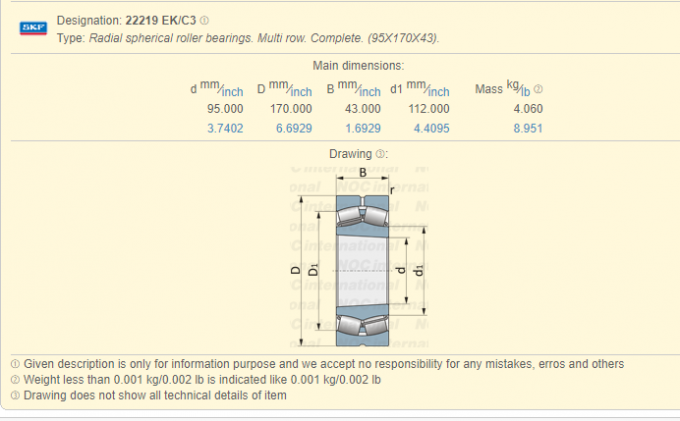 22218 EK / C3 , 22219 EK / C3 Spherical Roller Bearing Special Loom ...