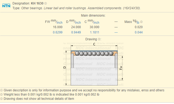KH1228 KH1630 Stamping Linear Motion Bearings Light Series , KH1428 P / PP