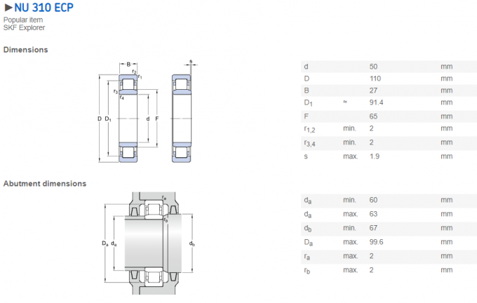 Nylon Cage NU 310 ECP , NU 311 ECP Cylindrical Roller Bearing For Air ...
