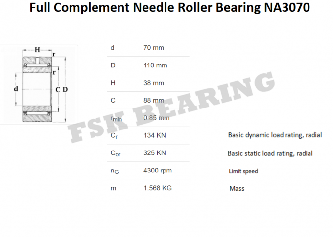 Warranty NA3070 Needle Roller Bearing Full Complement With Inner Ring